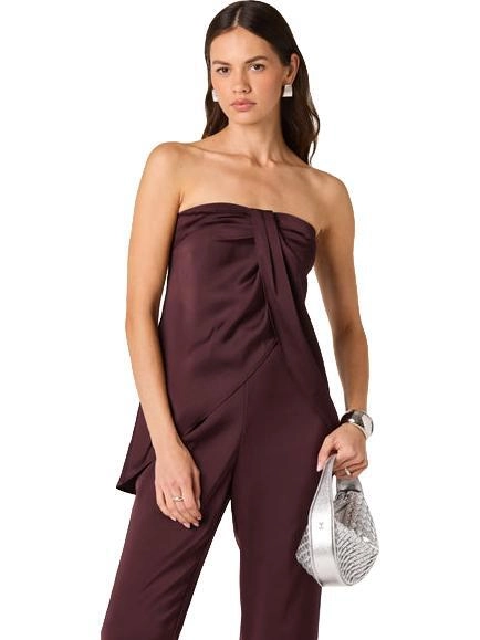 Astr The Label Keona Satin Strapless Faux Wrap Top - Raisin