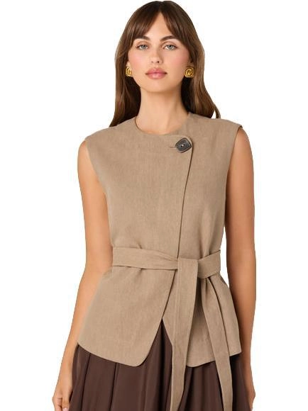Astr The Label Darrien Belted Asymmetric Vest - Light Beige