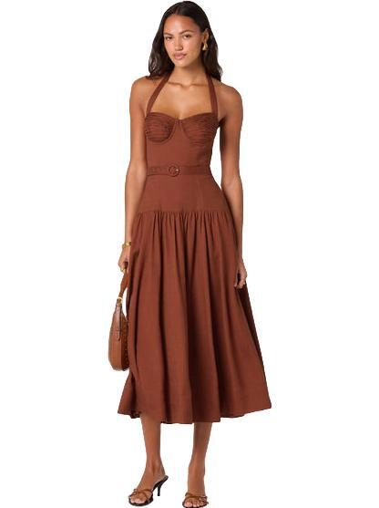 Astr The Label Katinka Belted Halter Midi Dress - Rust