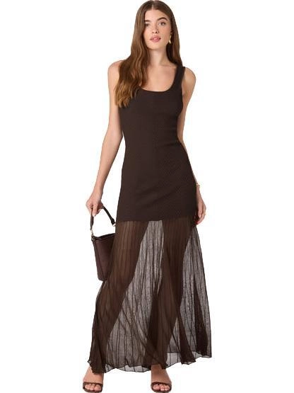 Astr The Label Glenna Ribbed Knit Drop Waist Maxi Dress - Brown