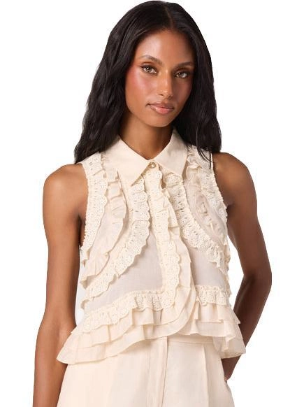 Astr The Label Nienna Layered Ruffle Cropped Top - Cream