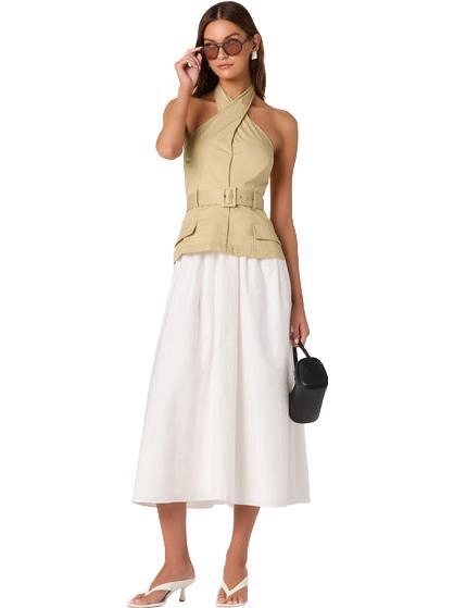 Astr The Label Faux Two-piece Halter Midi Dress - Khaki