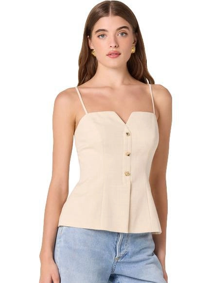 Astr The Label Britta Spaghetti Strap V-neck Top - Cream