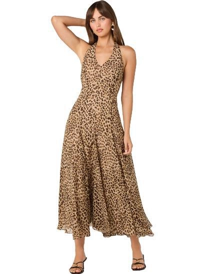 Astr The Label Myra V-neck Halter Maxi Dress In Leopard Print - Cheetah