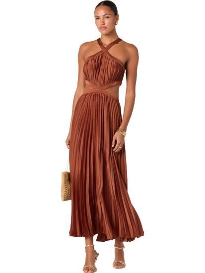 Astr The Label Vera Cutout High-neck Satin Maxi Dress - Rust