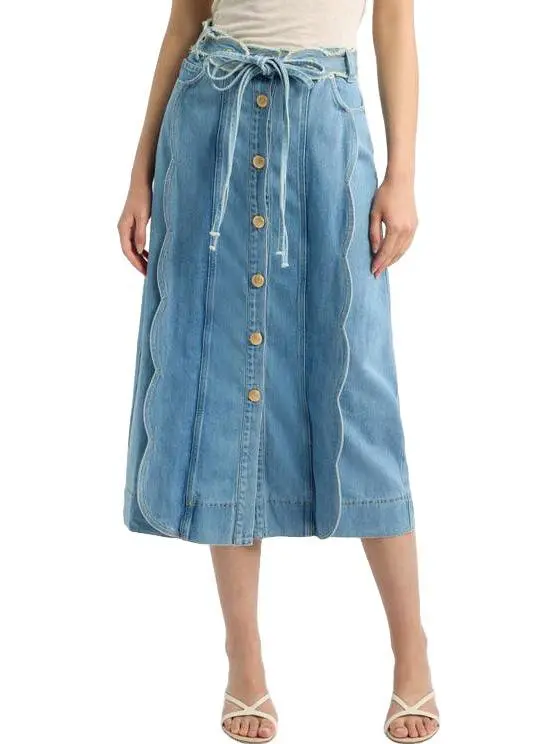 Farm Rio Tie Waist Midi Skirt With Golden Hardware - Denim