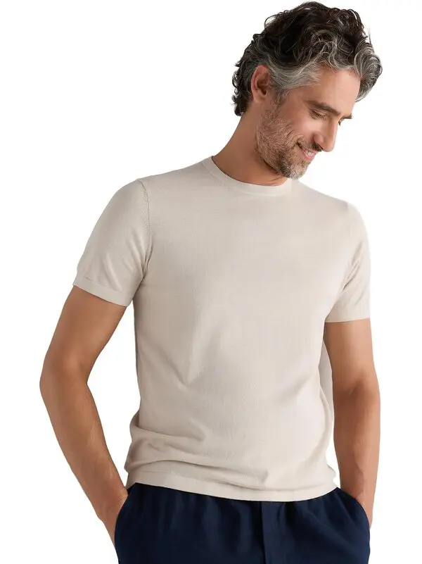 Quince Cotton-silk Short Sleeve Crewneck Sweater - Speckled Beige