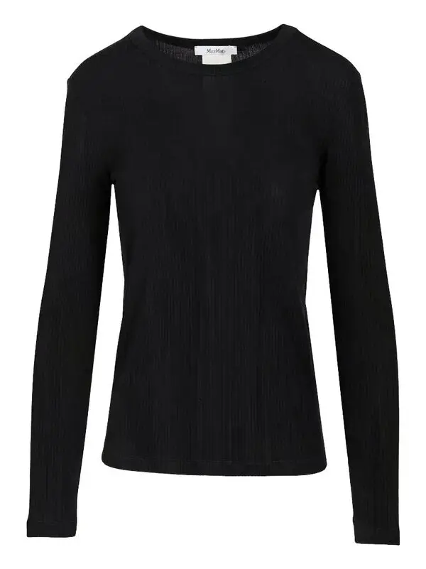 Max Mara Ribbed Knit Long Sleeve Crewneck T-shirt - Blue