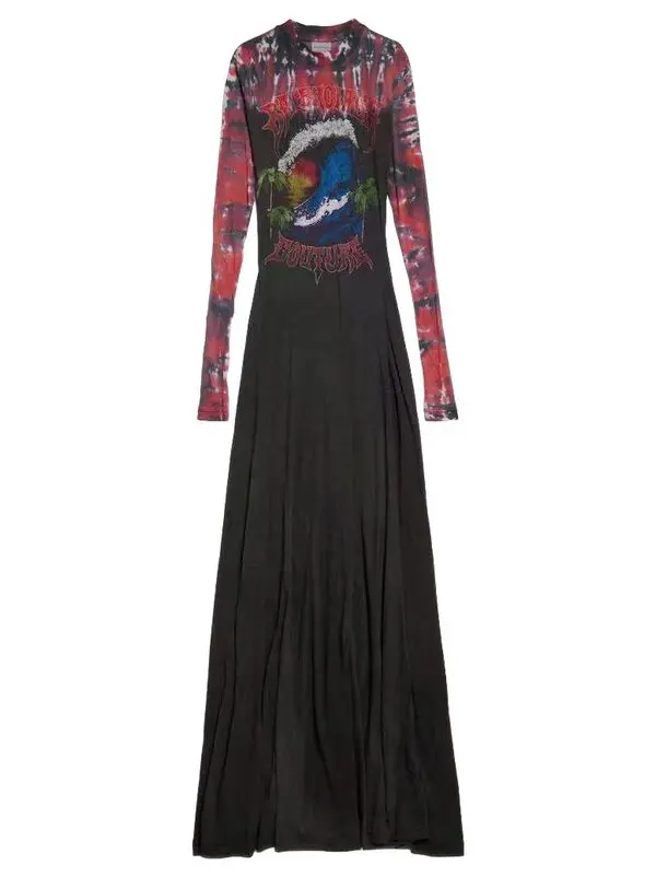 Balenciaga Tie-dye Graphic Print Maxi Dress - Black