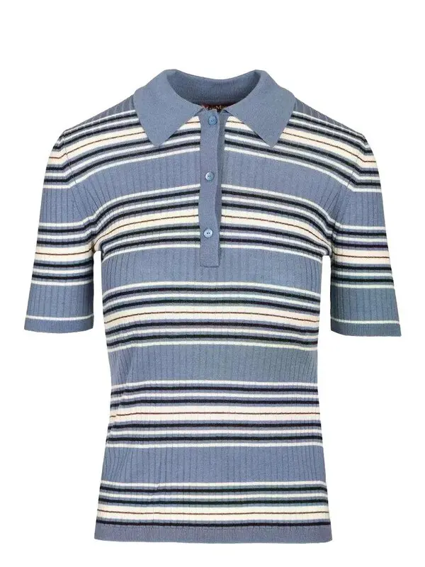 Max Mara Striped Knit Polo Shirt - Blue