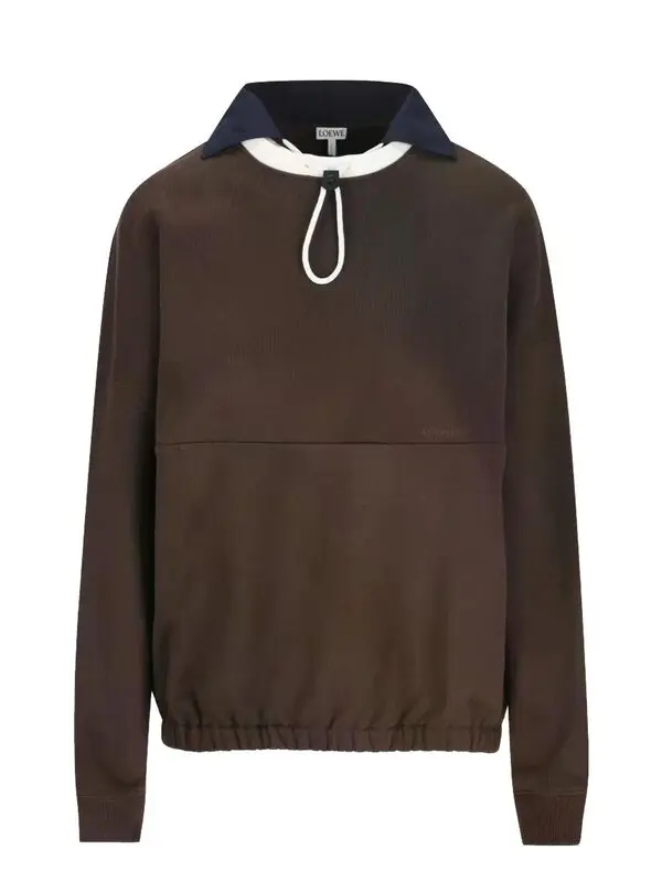 Loewe Contrast Collar Drawstring Sweater - Brown