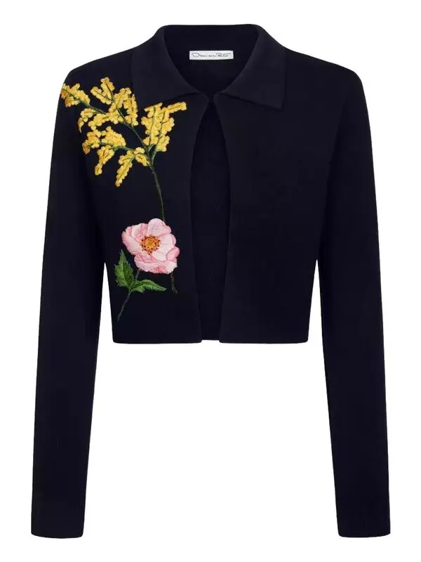 Oscar De La Renta Embroidered Cropped Jacket - Blue