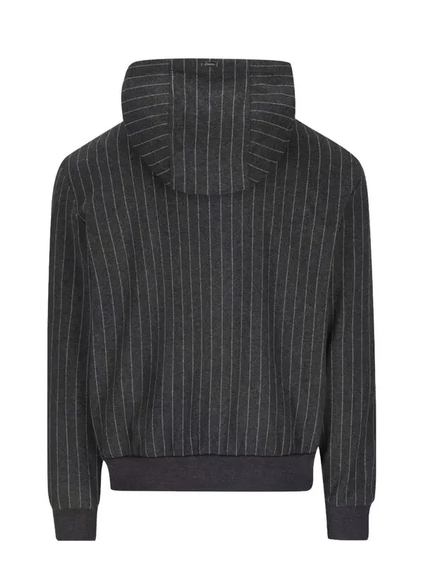 Herno Pinstripe Drawstring Hoodie - Grey