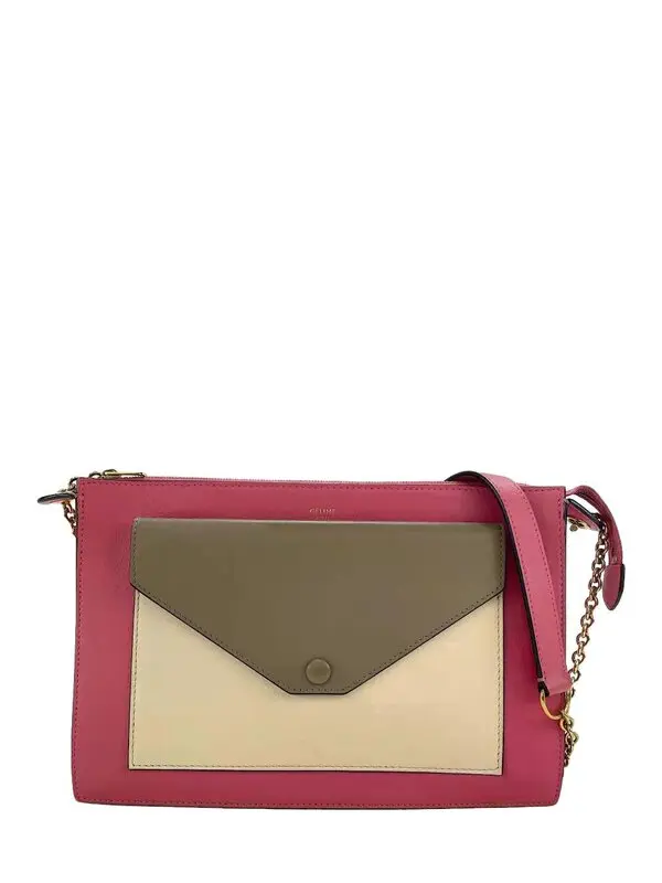 Celine Leather Color-block Chain Shoulder Bag - Pink