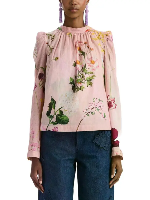 Oscar De La Renta Botanical Print Tie-detailed Blouse - Pink