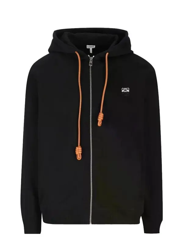 Loewe Anagram Embroidered Zip-up Hoodie - Black