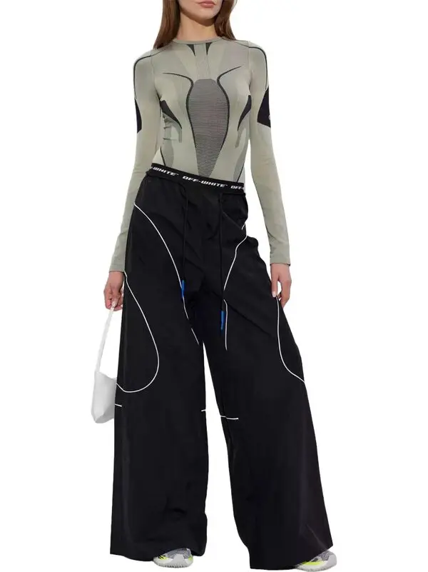Off-White Contrast Piping Wide-leg Trousers - Black