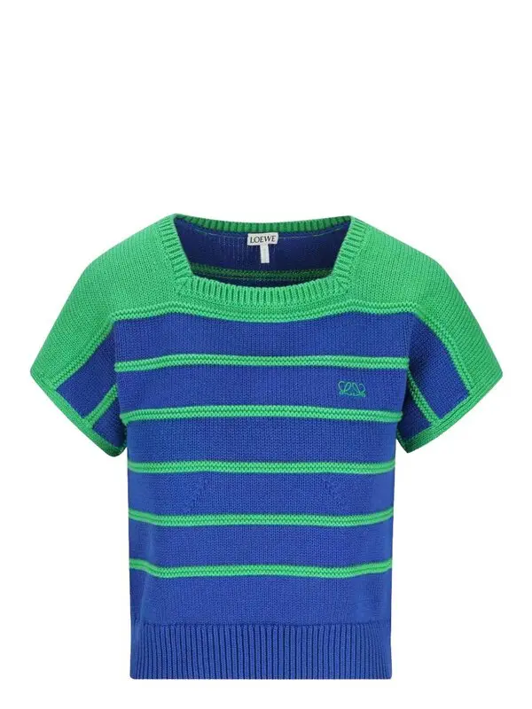 Loewe Striped Anagram-embroidered Sweater - Blue