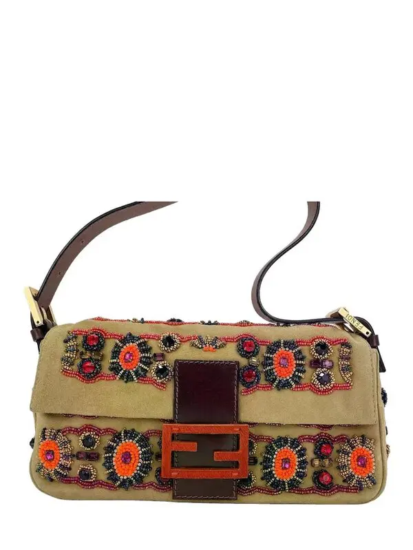 Fendi 2010s Embellished Suede Bucket Bag - Neutrals