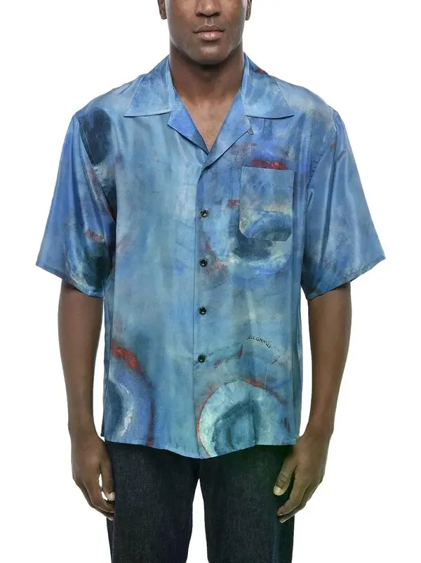Marni Printed Silk Bowling Shirt - Blue