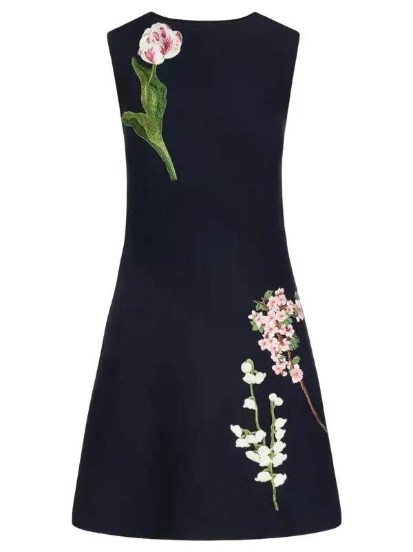 Oscar De La Renta Embroidered A-line Mini Dress - Blue