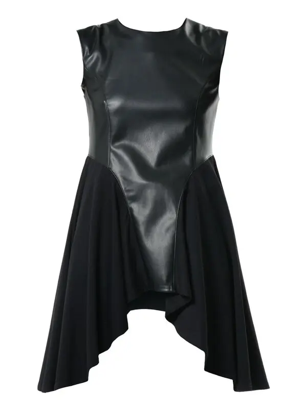METAMORPHOZA Sleeveless Asymmetrical Vegan Leather Peplum Top - Black