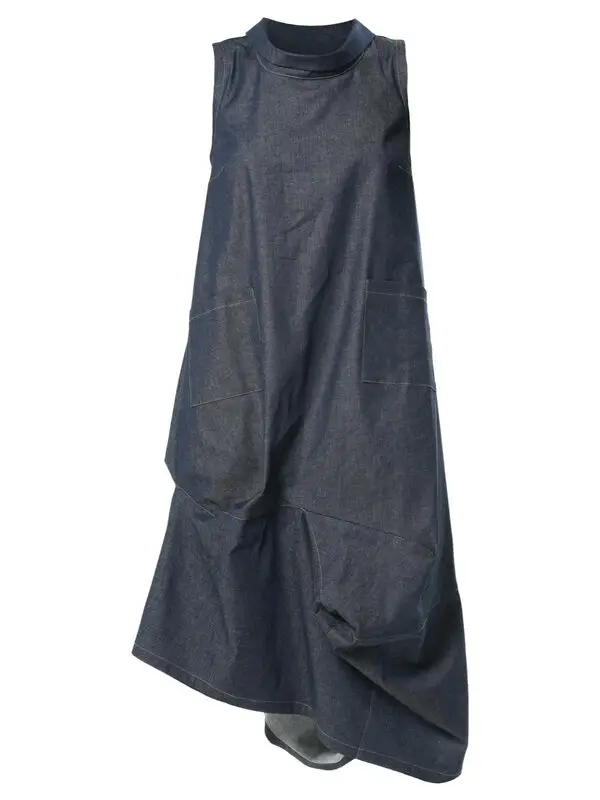 METAMORPHOZA Asymmetrical Denim Midi Dress With Draped Details - Blue