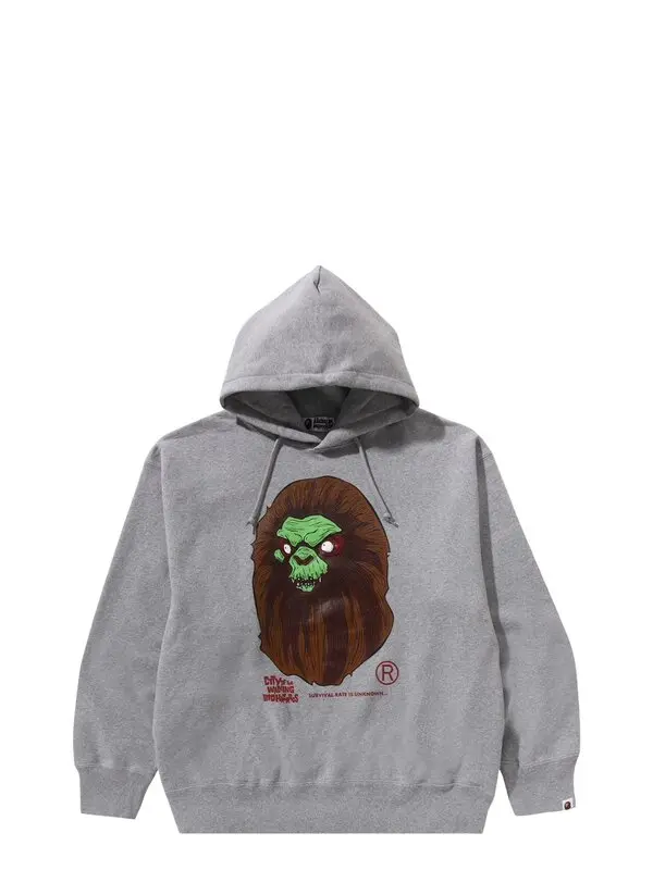 A BATHING APE Horror Mad Face Relaxed Fit Pullover Hoodie - Grey