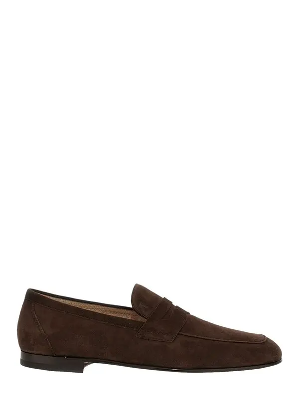 TOD'S Pashmy Suede Deconstructed Loafers With Penny Strap And Embossed Monogram - Brown
