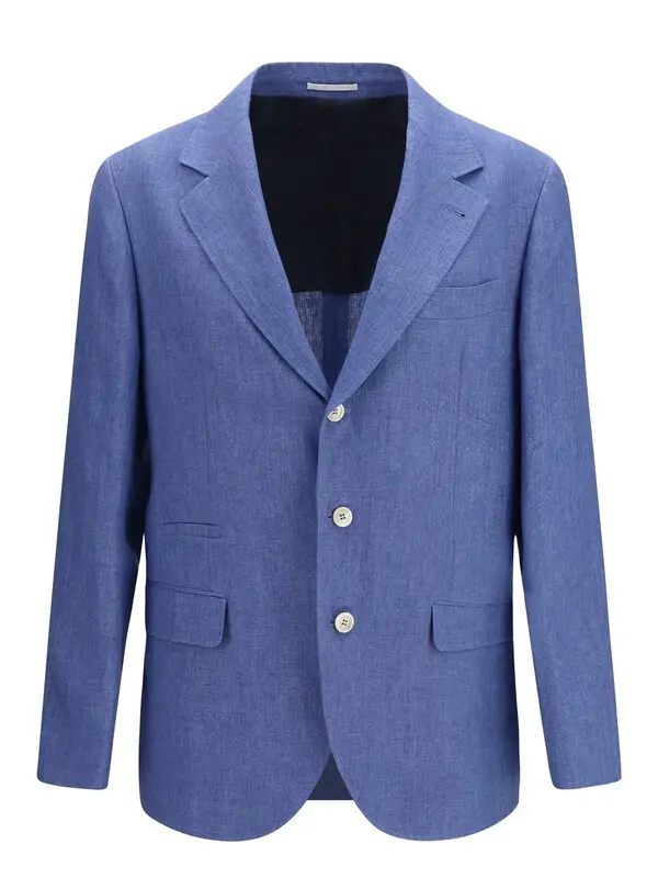 Brunello Cucinelli Deconstructed Single-breasted Jacket In Mélange Linen - Blue