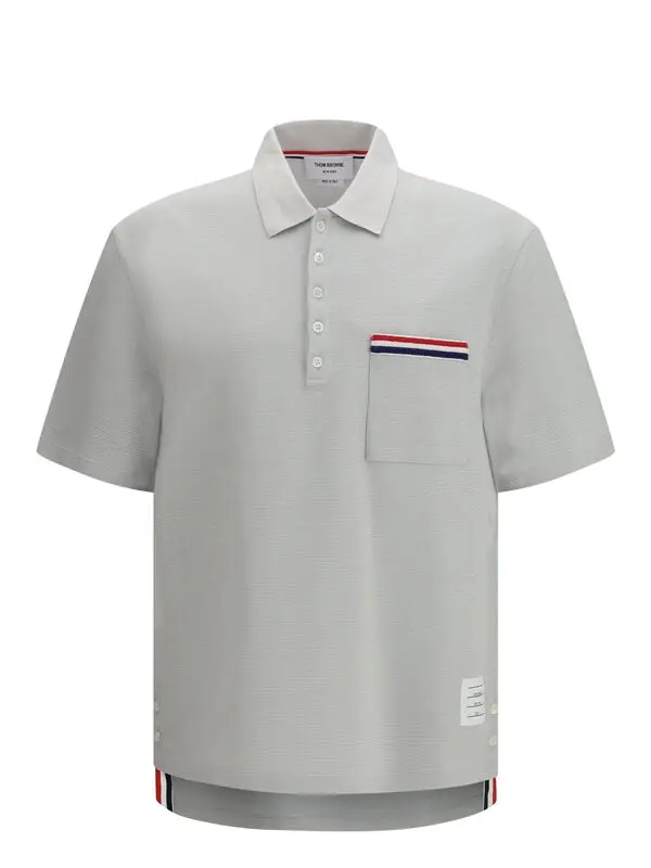 Thom Browne Short-sleeve Polo With Chest Pocket - Gray