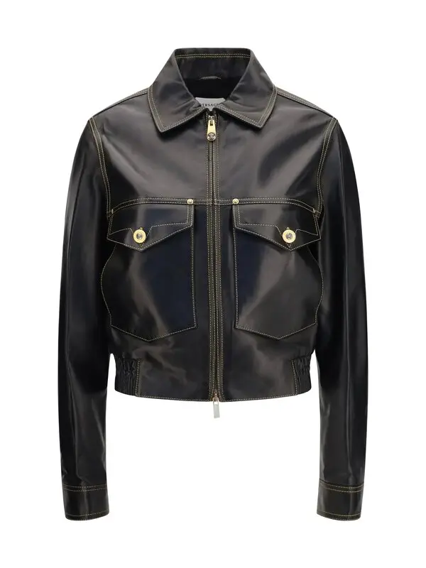 Versace Nappa Leather Blouson Jacket With Medusa Accents - Black