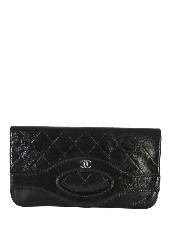 Chanel Quilted Shiny Calfskin Fold Clutch - Black