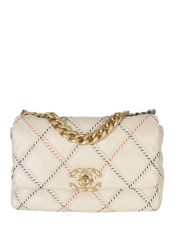 Chanel Multicolor Quilted Lambskin 19 Flap Bag - Beige