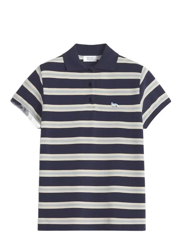 Maison Kitsuné Baby Fox Patch Striped Polo Shirt - Black