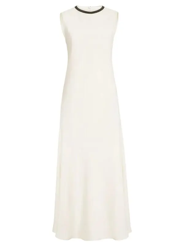Brunello Cucinelli Beaded Twill Midi Dress - Ivory