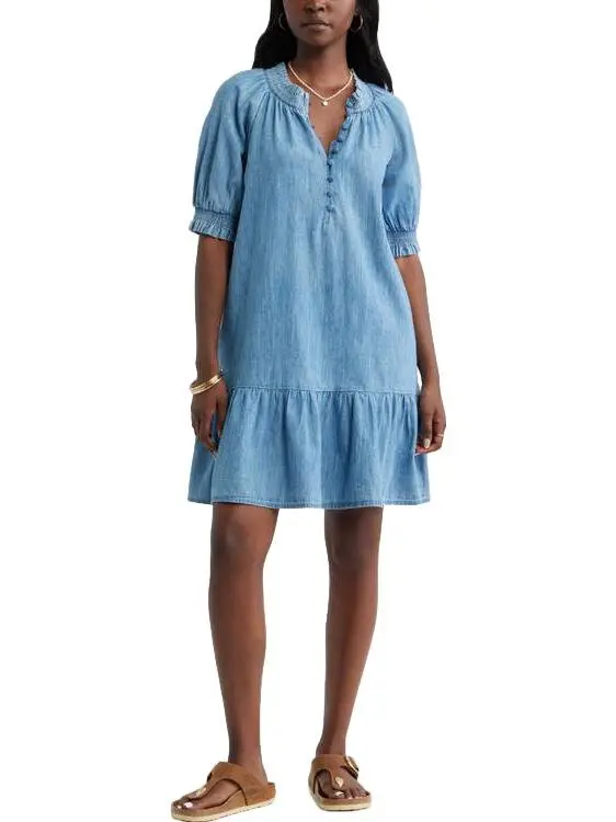 Caslon Chambray Puff Sleeve Shift Dress - Medium Wash