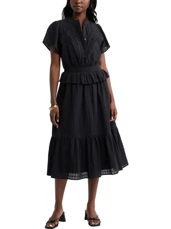 Caslon Lace Trim Peplum Midi Dress - Black