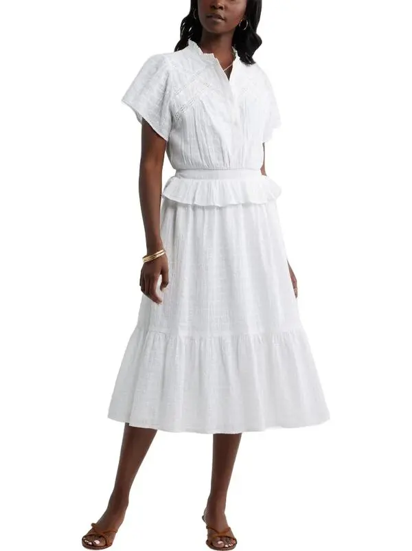 Caslon Lace Trim Peplum Midi Dress - White