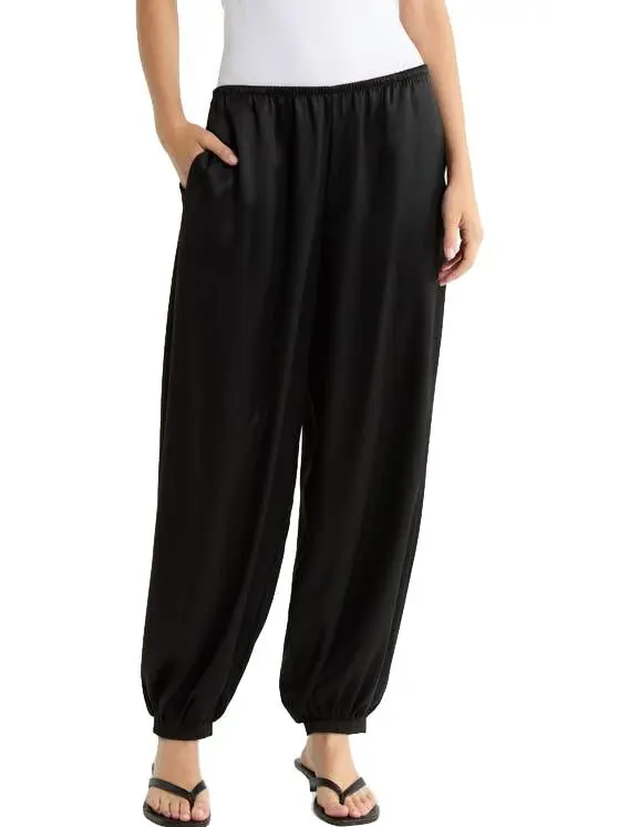 REFORMATION Aven Cuffed Satin Pants - Black