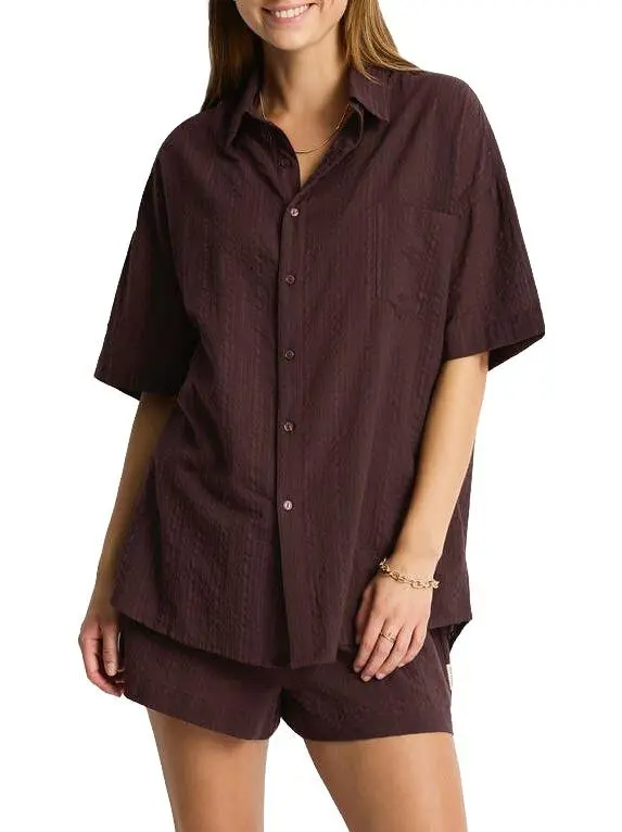 SEA LEVEL Cotton Textured Button-down Shirt - Chocolate