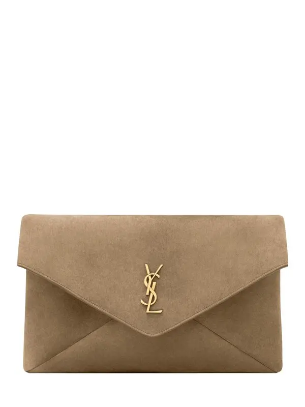 Saint Laurent Cassandre Large Suede Envelope Bag - Light Cumin