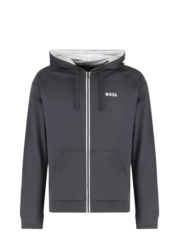 Hugo Boss Zip Hoodie With Contrast Stitching - Black