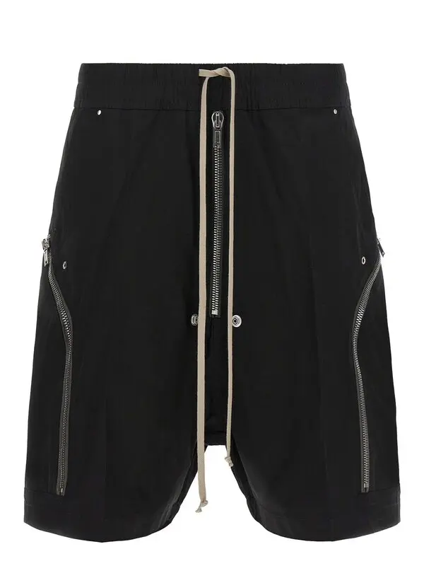 Rick Owens Cotton Poplin Drawstring Zip Detail Bermuda Shorts - Black