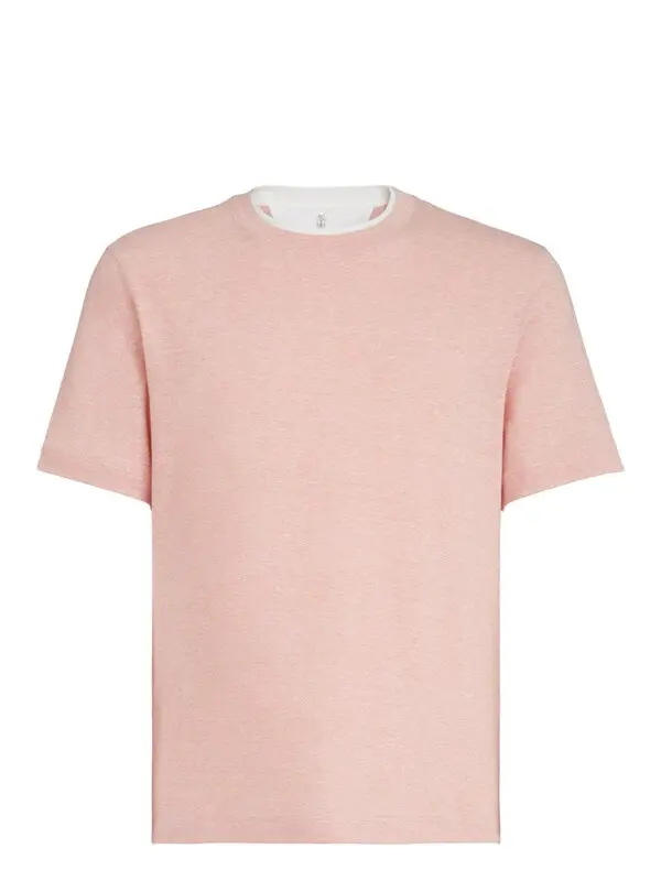 Brunello Cucinelli Linen And Cotton Jersey Crew-neck T-shirt With Faux-layering - Pink