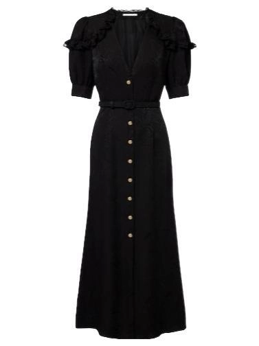 Alessandra Rich Silk Jacquard Button-up Midi Dress - Black