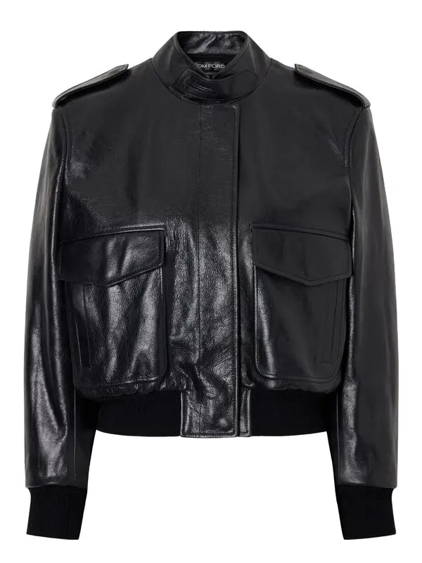 TOM FORD Shiny Leather Bomber Jacket - Black