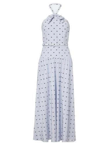 Alessandra Rich Belted Polka-dot Halterneck Silk Midi Dress - Blue
