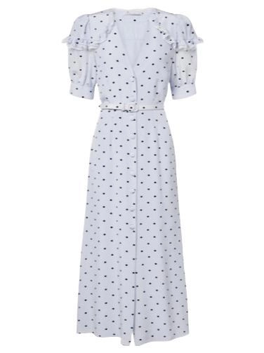 Alessandra Rich Belted Polka Dot Midi Dress - Blue