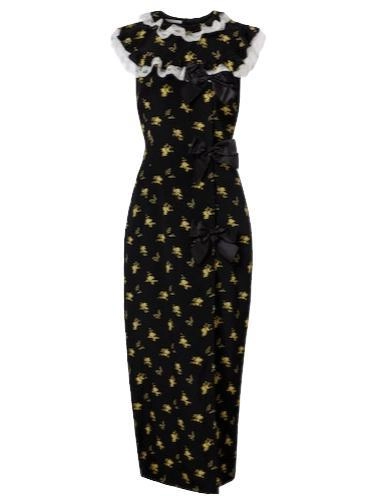 Alessandra Rich Floral Silk Gown With Bow Detail - Black